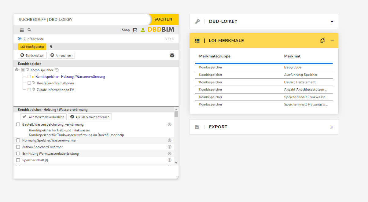 BIM-Portal Merkmale - für detaillierte AIA