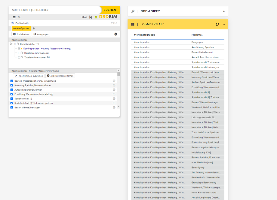 BIM-Portal Merkmale - für detaillierte AIA